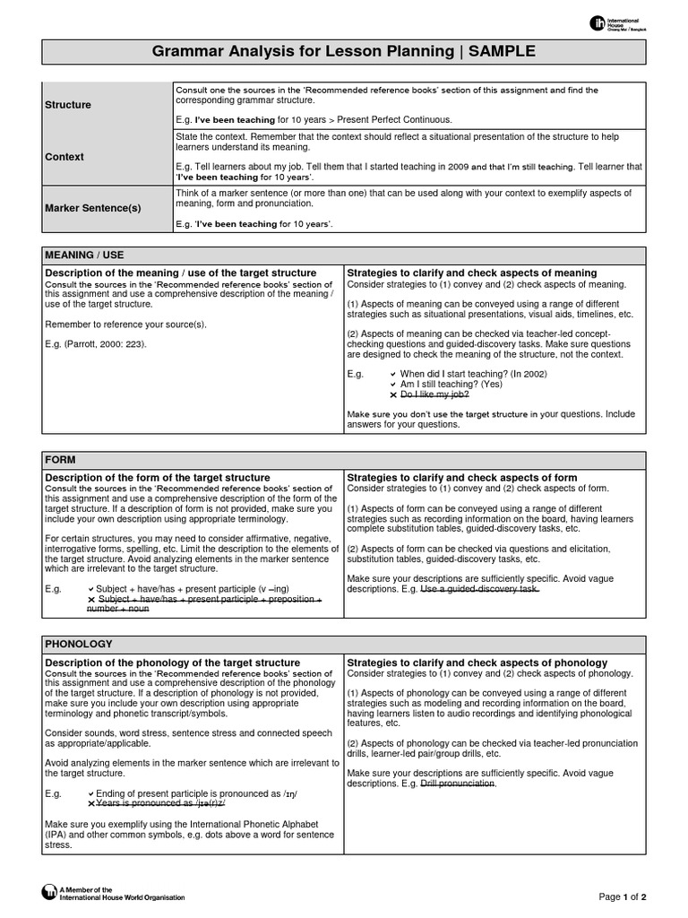 CELTA Lesson Plan Template_Grammar Analysis | Download Free PDF ...
