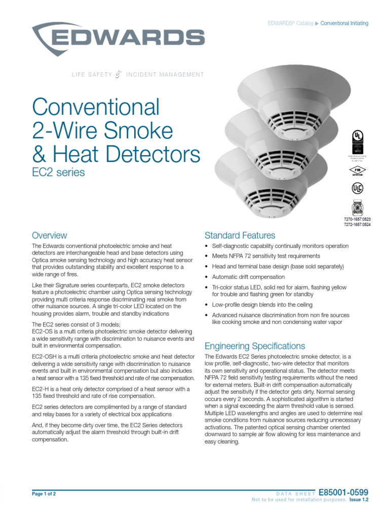 E85001-0599 - Conventional 2-Wire Smoke & Heat Detectors (EC2 Series ...