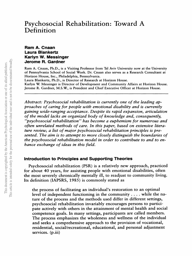 Psychosocial Rehabilitation Toward a Def | PDF | Psychiatric ... Psychosocial Rehabilitation Toward a Def | PDF | Psychiatric ...
