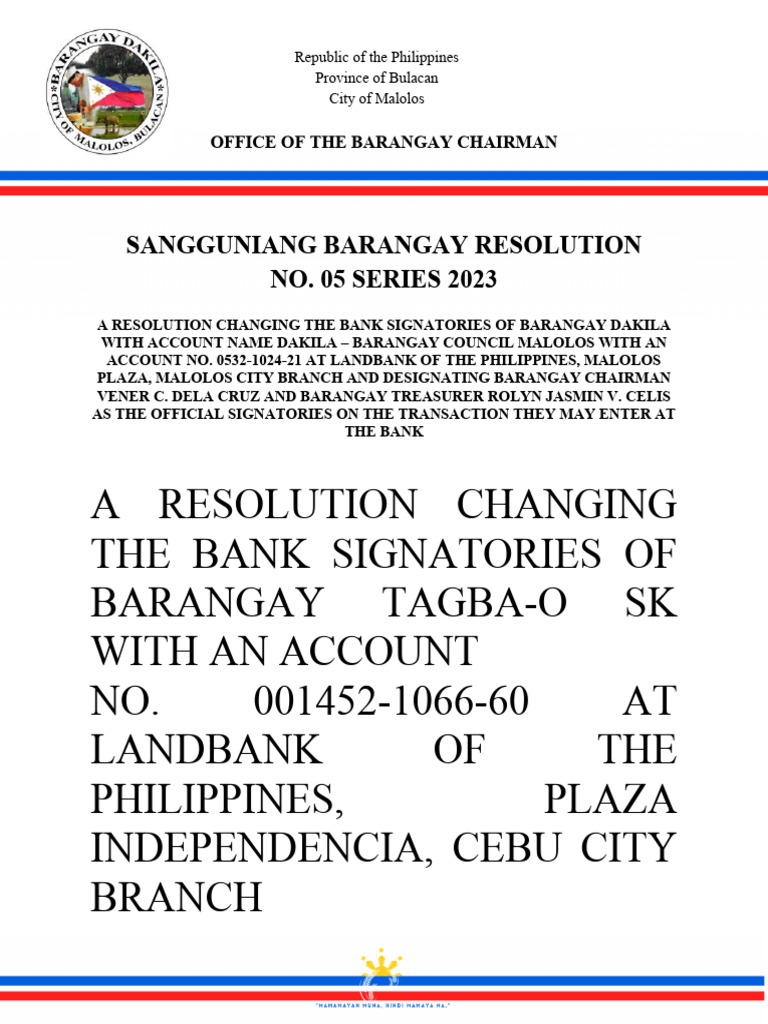 Reso 05 - 2023 Change Signatories SB | PDF | Philippines