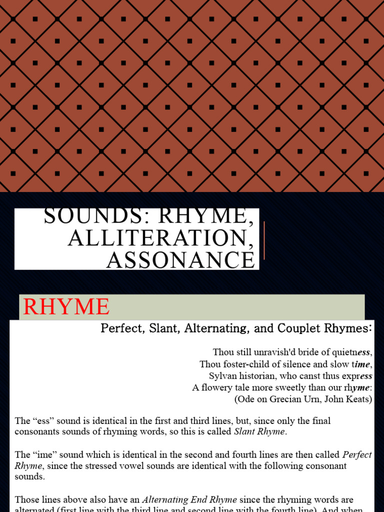 Sounds-Rhyme, Alliteration, Assonance | PDF | Rhyme | Poetry