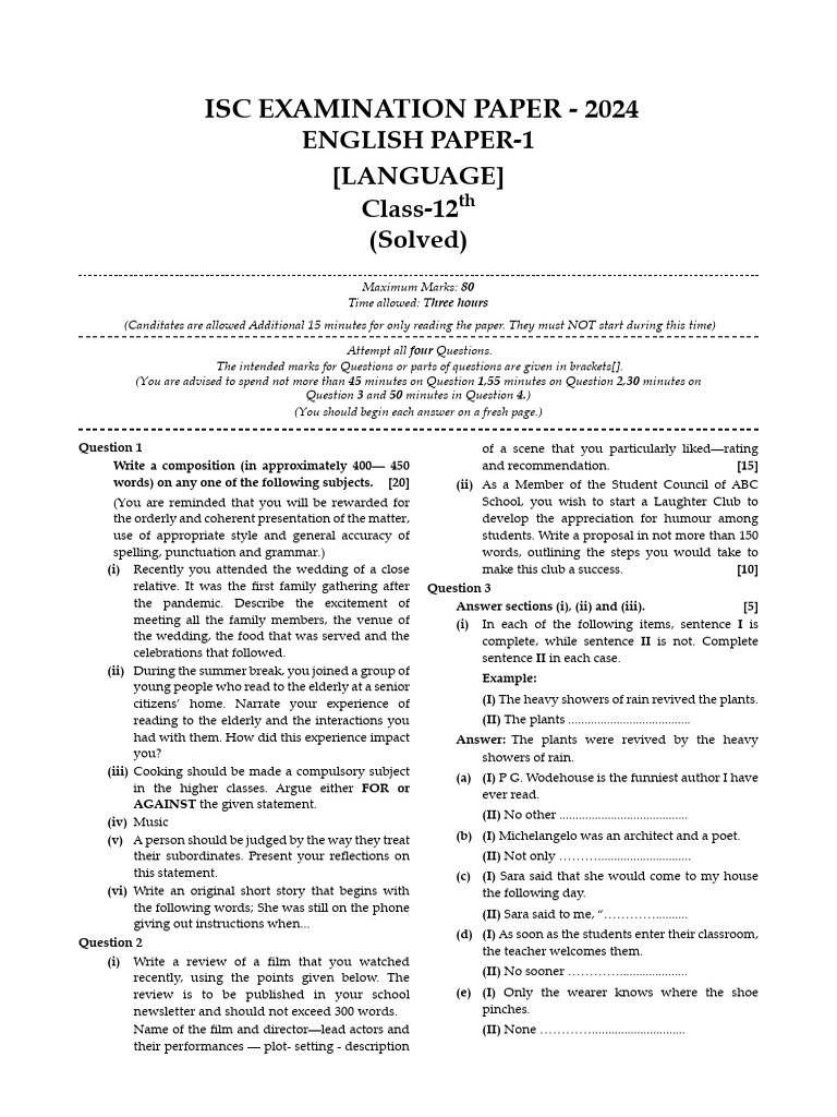 ISC XII English Paper-1 Paper | Download Free PDF | Leadership | Creativity