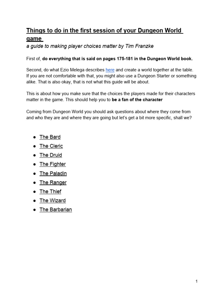 Things To Do in The First Session | PDF | Dungeons & Dragons | Gary ...