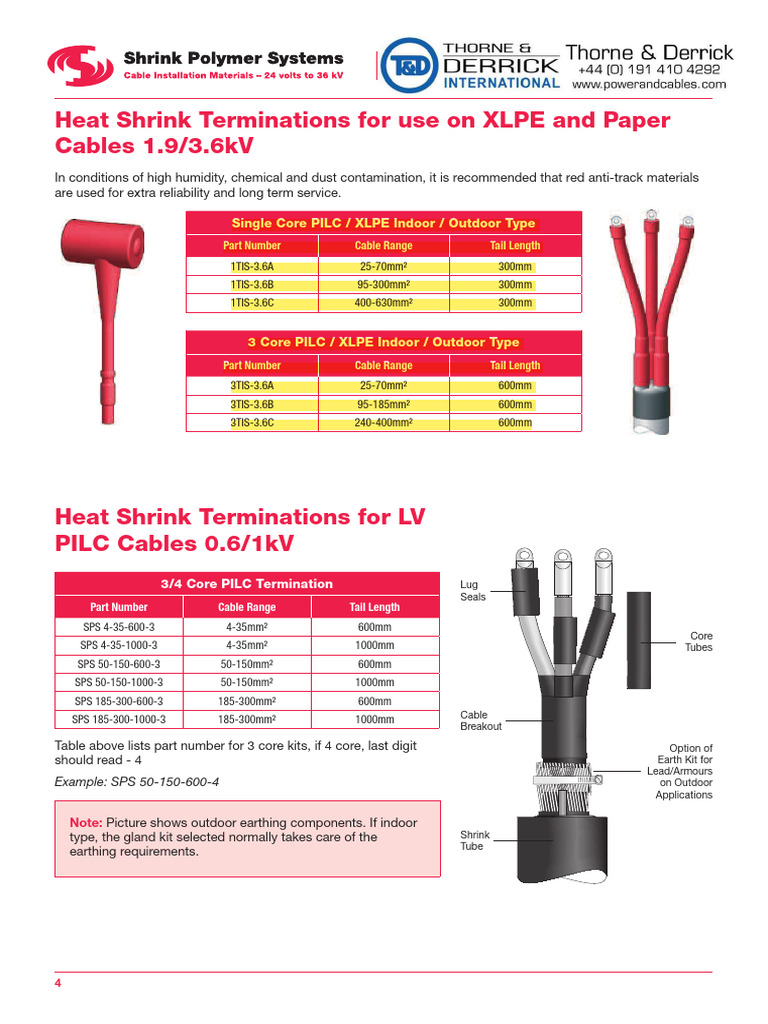 3.3kV Cable Terminations XLPE PILC Heat Shrink Cable Terminations ...