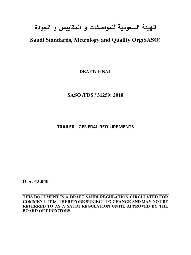 SASO Trailer General Requirements Draft | PDF | Trailer (Vehicle ...