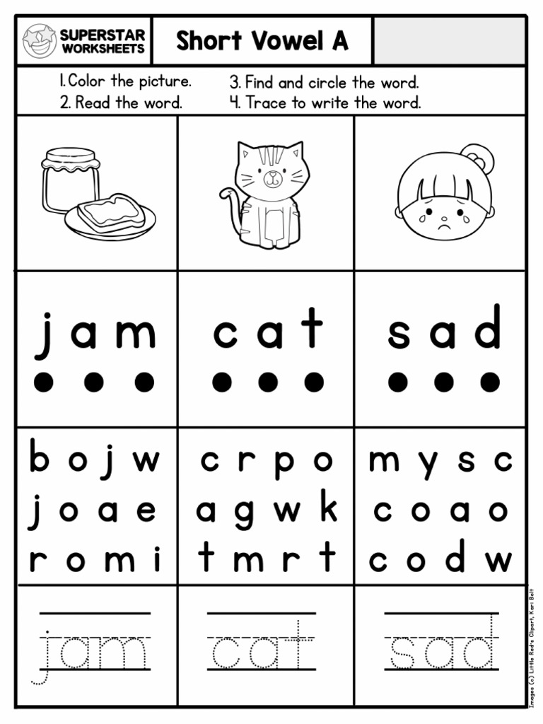 Short Vowel CVC Work Sheeta | PDF