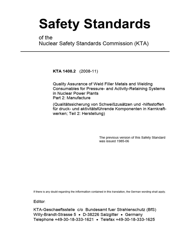 KTA 1408 - 2 Safety Standard For NUCLEAR | PDF | Welding | Construction