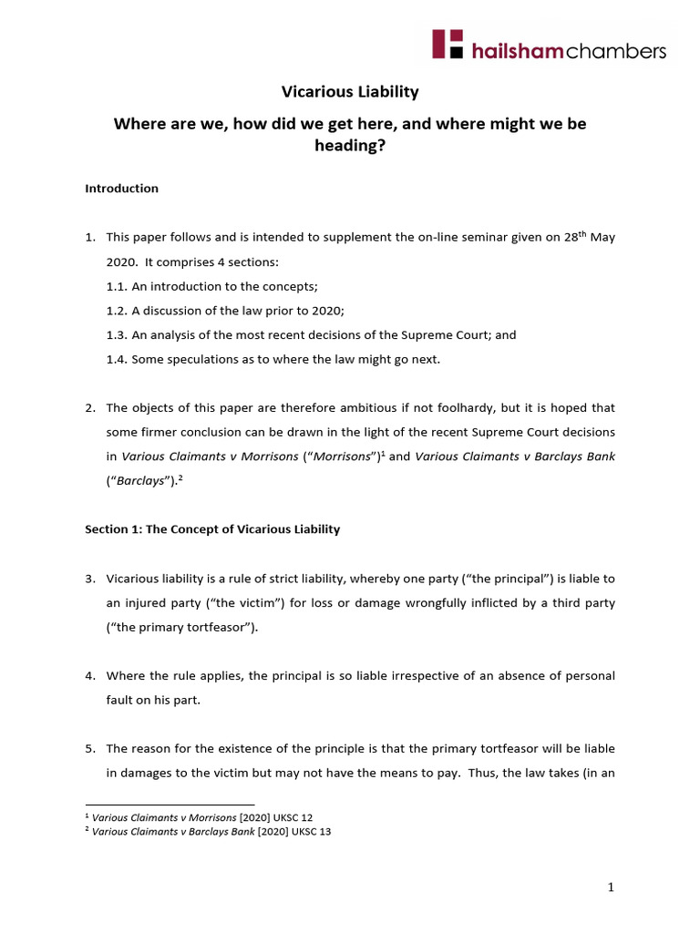 Vicarious Liability Where Are We How Did We Get Here and Where Might We ...