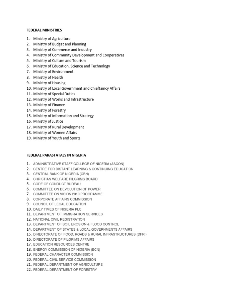 Ministries and MDAs | Download Free PDF | Nigeria