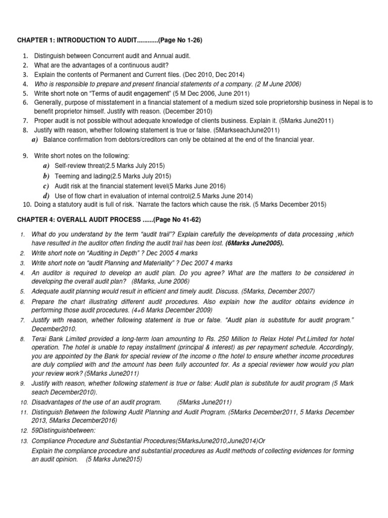 Chapter Wise Question Bank | PDF | Audit | Internal Control