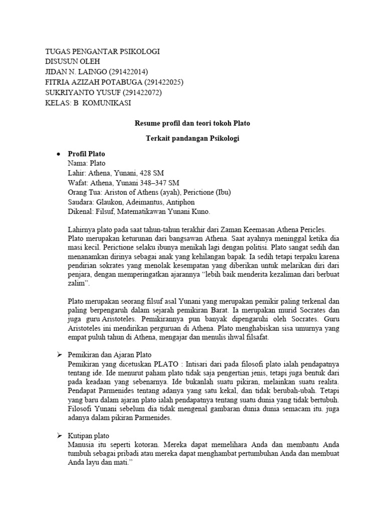 Resume Profil Dan Teori Tokoh Plat1 | PDF | Filsafat