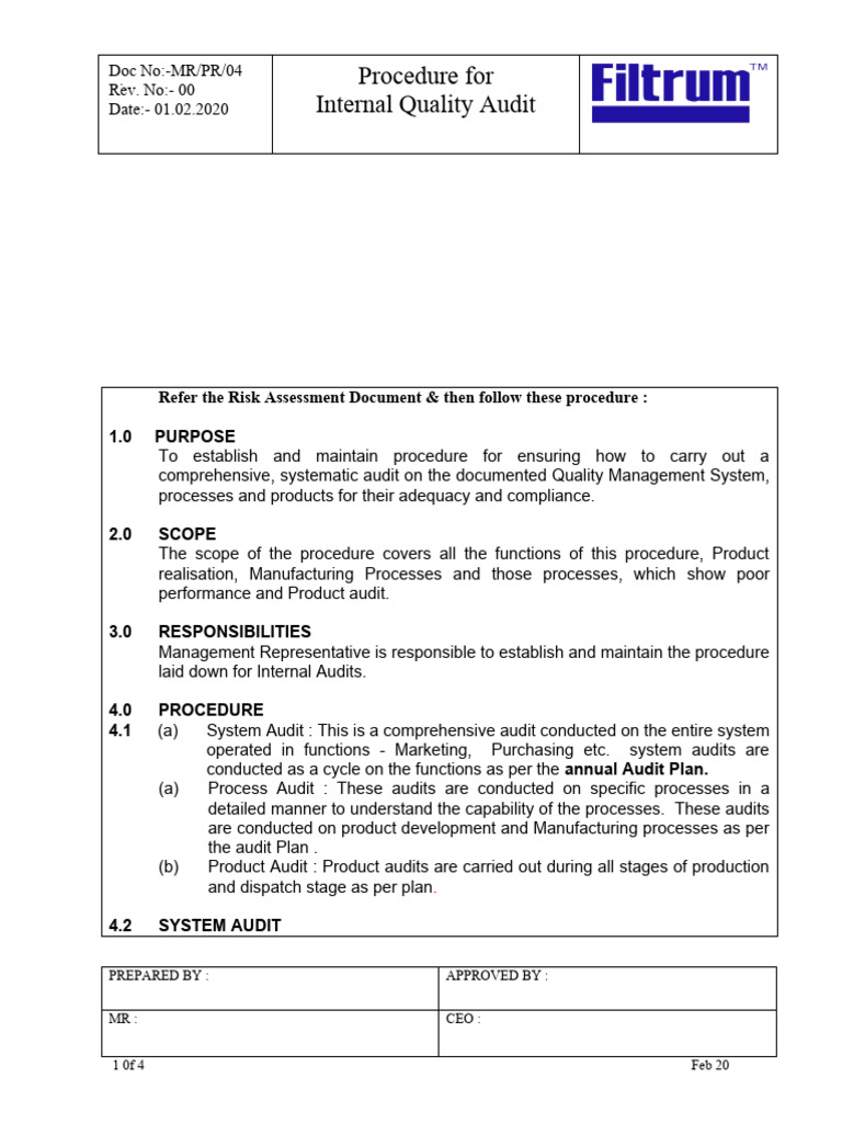 (MR-PR-04) 9.2. IQA Rev 01 | PDF | Audit | Internal Audit