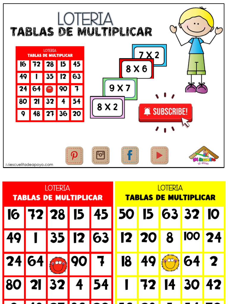 Lotería de Tablas de Multiplicar Mi Escuelita de Apoyo | PDF | Lotería ...