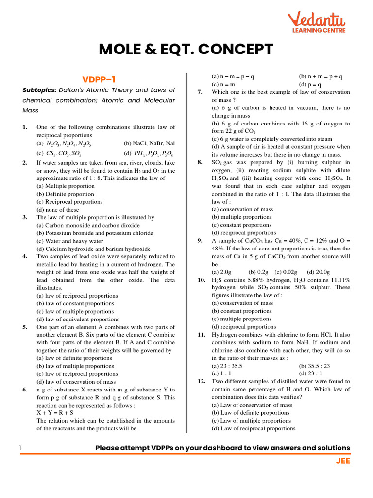 Mole & Eqt. Concept - JEE (1) | PDF | Mole (Unit) | Chemical Substances