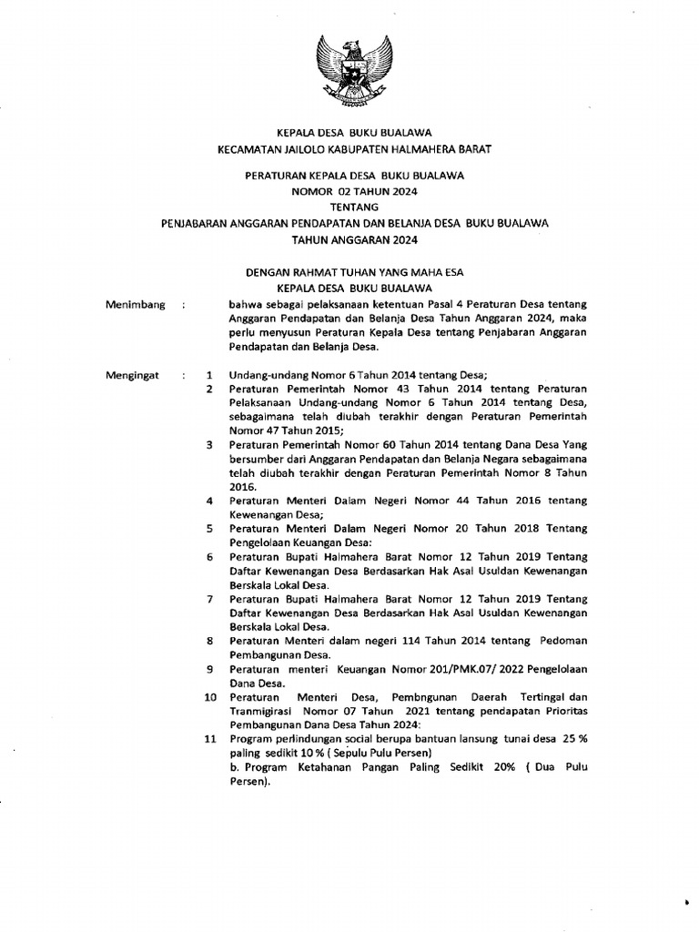 Perkades Penjabaran Apbdes 2024 | PDF
