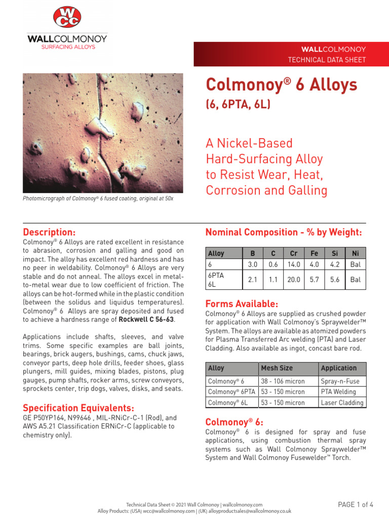 Wall-Colmonoy_Colmonoy-6-6PTA-6L-TDS_July2021 | Download Free PDF ...