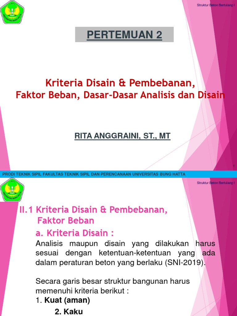 Pertemuan 2 - Kriteria Desain - Pembebanan - Dasar2 Analisis & Desain | PDF