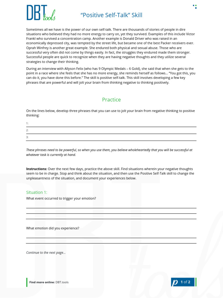 emotional-regulation_positive-self-talk | Download Free PDF | Emotions | Thought