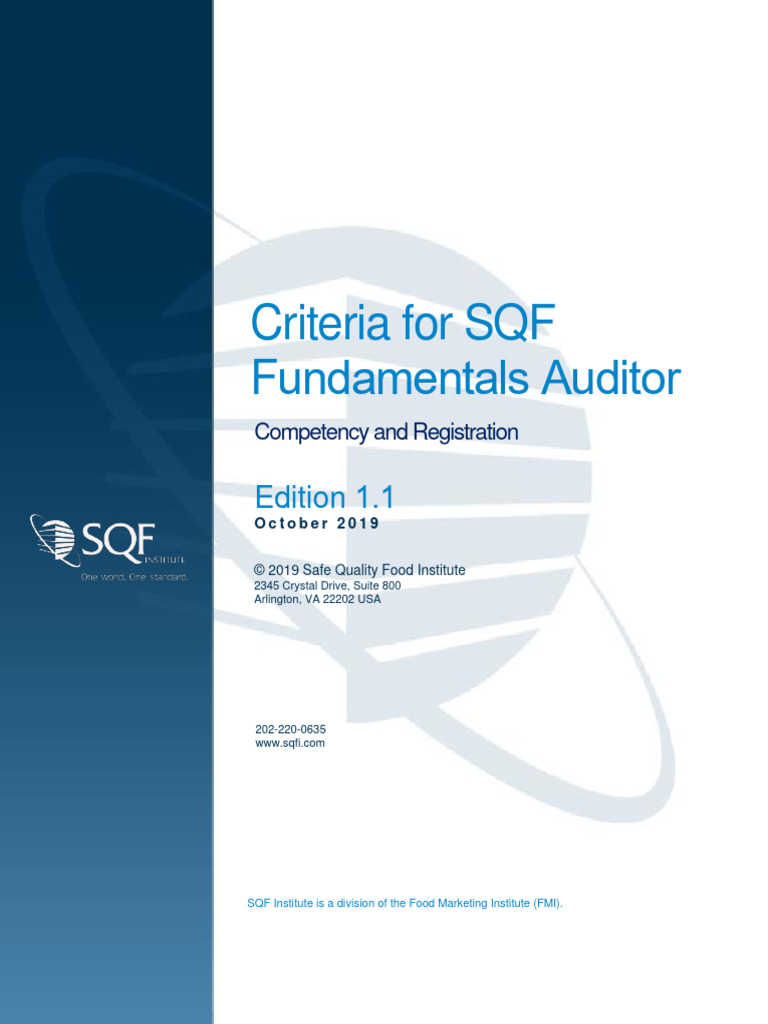 Criteria For The SQF Fundamentals Auditor | PDF | Audit | Hazard ...