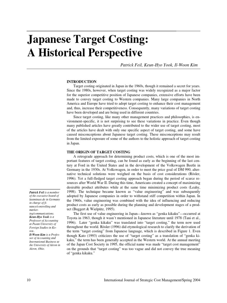 Japanese Target Costing A Historical Perspective | PDF | Profit ...