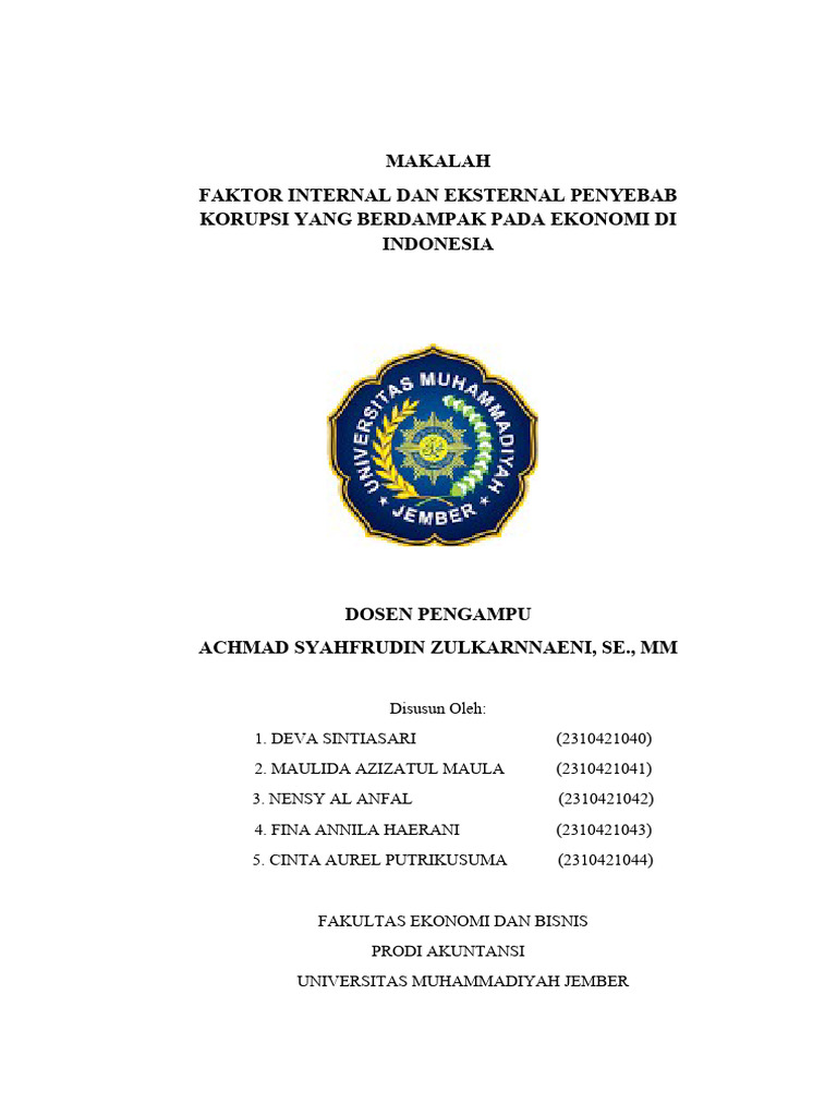Makalah Faktor Internal Dan Eksternal Penyebab Korupsi Yang Berdampak ...
