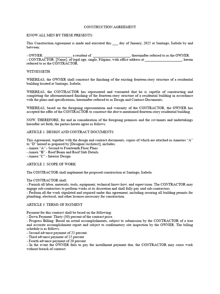 Construction Agreement - Celaws | PDF | Concrete | Civil Engineering