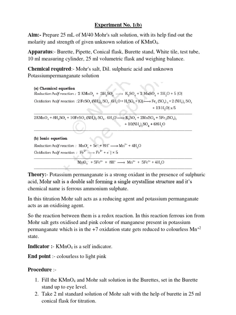 EXP 1 (B) Volumetric Analysis (MV) | PDF | Titration | Chemistry