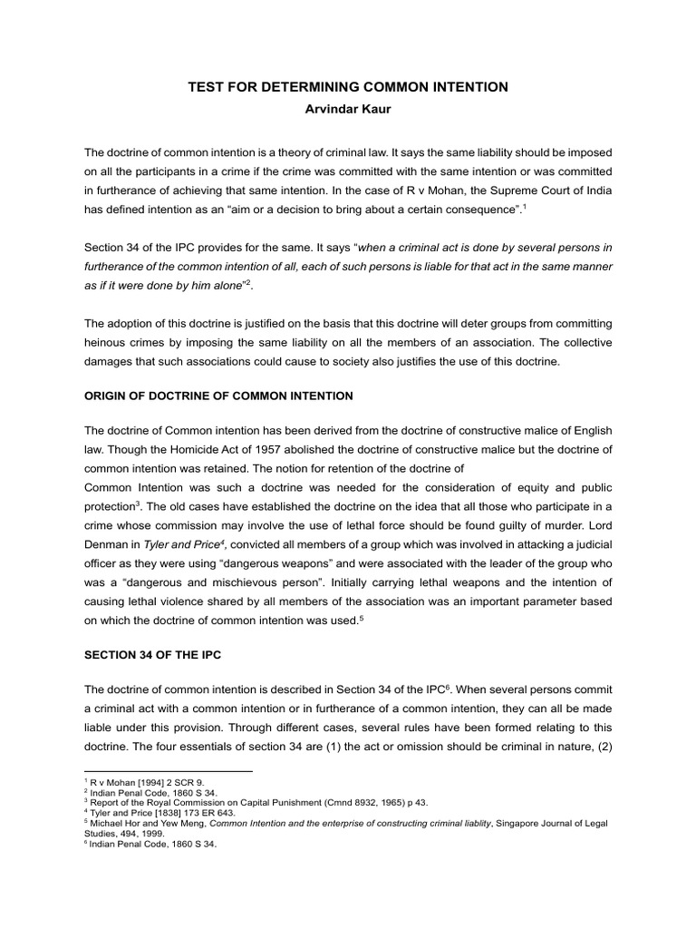 Test for Determining Common Intention | Download Free PDF | Crimes ...