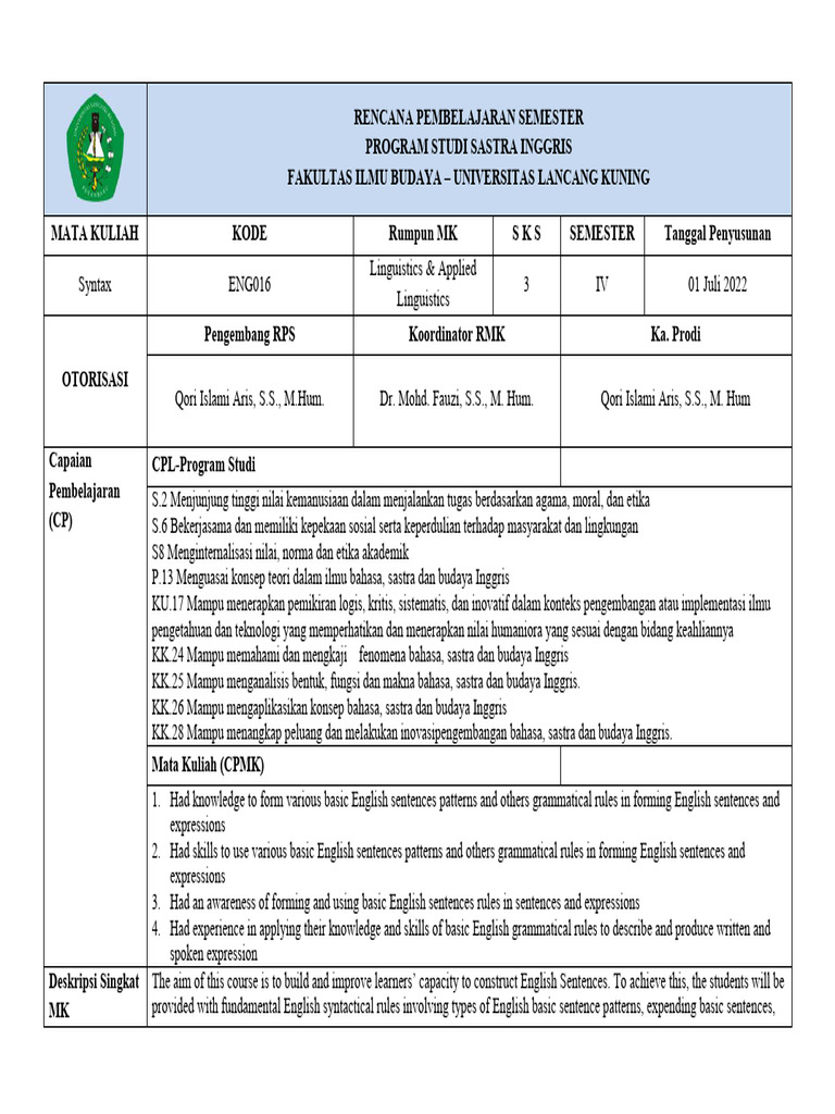RPS Syntax | PDF | Adverb | Language Mechanics