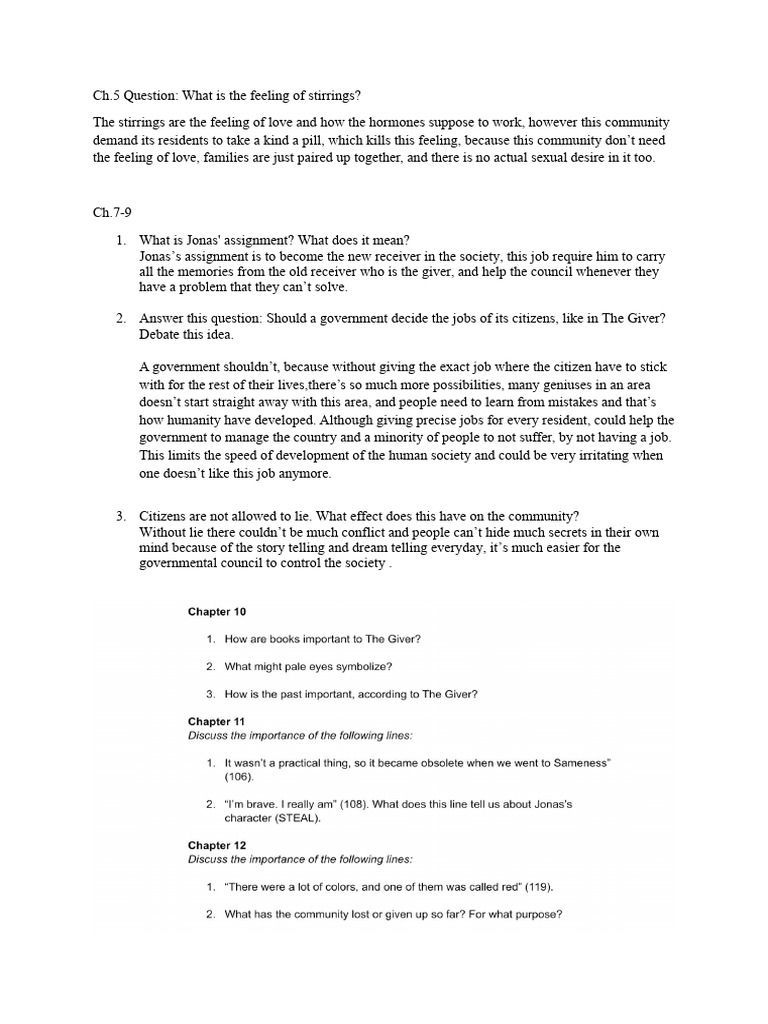 The Giver (Answers To All The Questions) | PDF | The Giver | Cognition