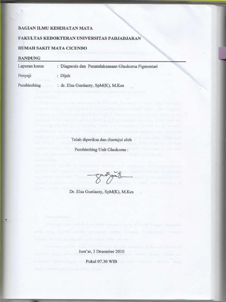 Diagnosis Dan Penatalaksanaan Glaukoma Pigmentari - Dijah 1 | PDF