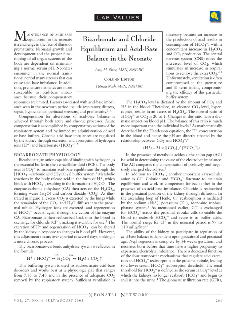 Bicarb and Chlorid Equilibrium and Acid Base Balance in The Neonate-1 ...