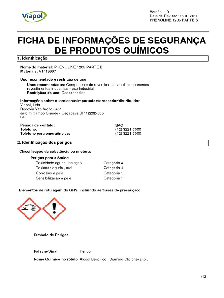 Fispq Phenoline 1205 Parte B | PDF | Embalagem e rotulagem | Incêndios