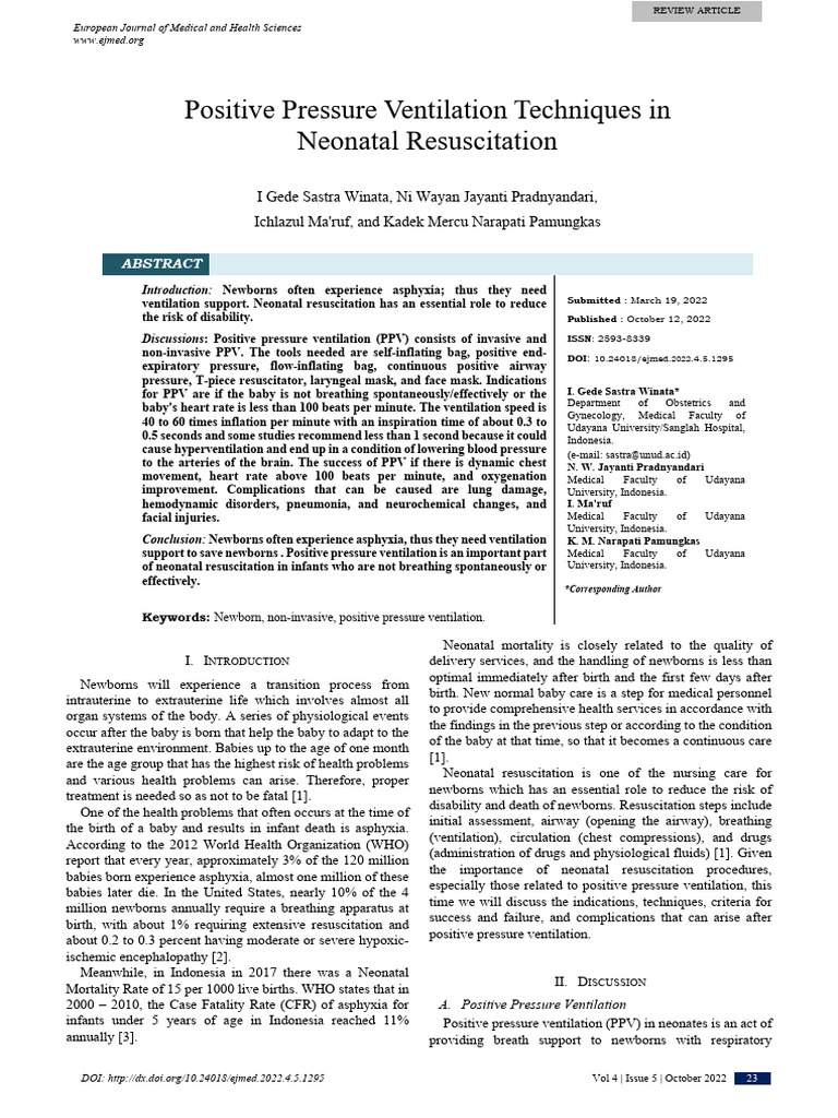 Positive Pressure Ventilation Techniques in | PDF | Cardiopulmonary ...
