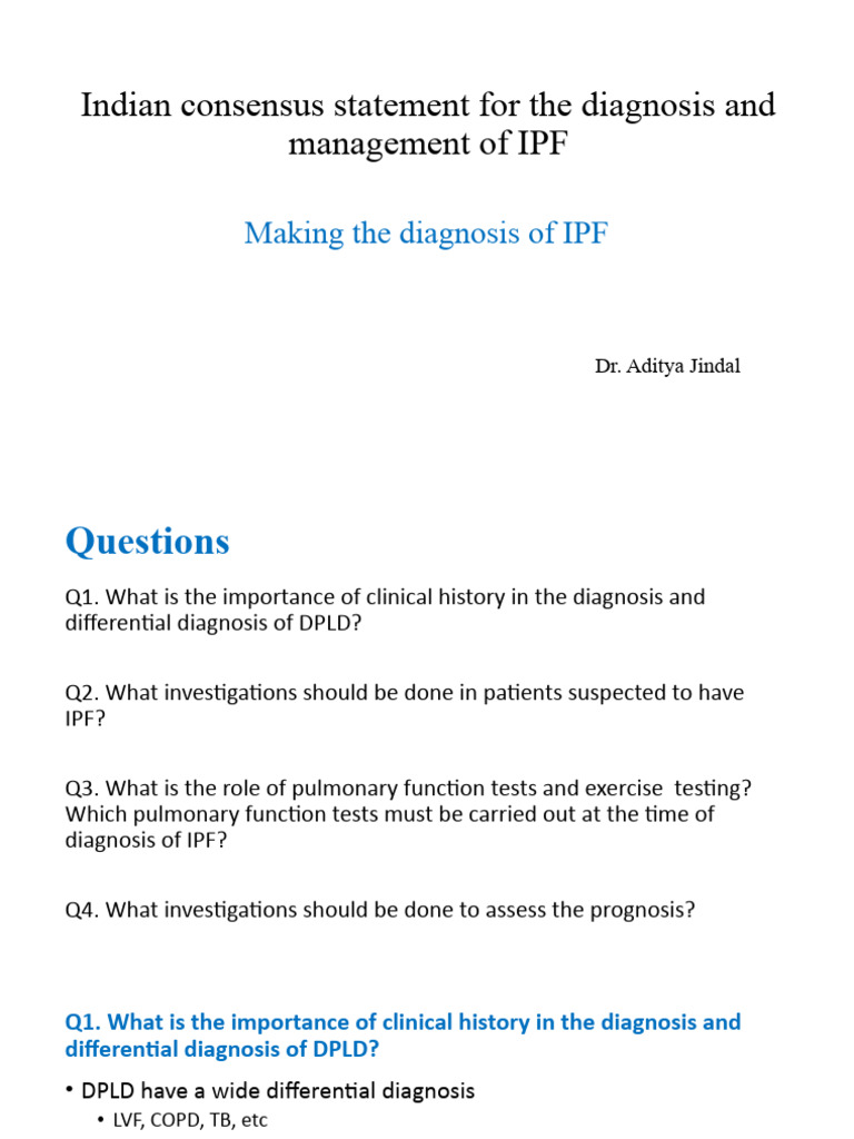 Indian Consensus Statement for the Diagnosis and Management of IPF | Download Free PDF ...