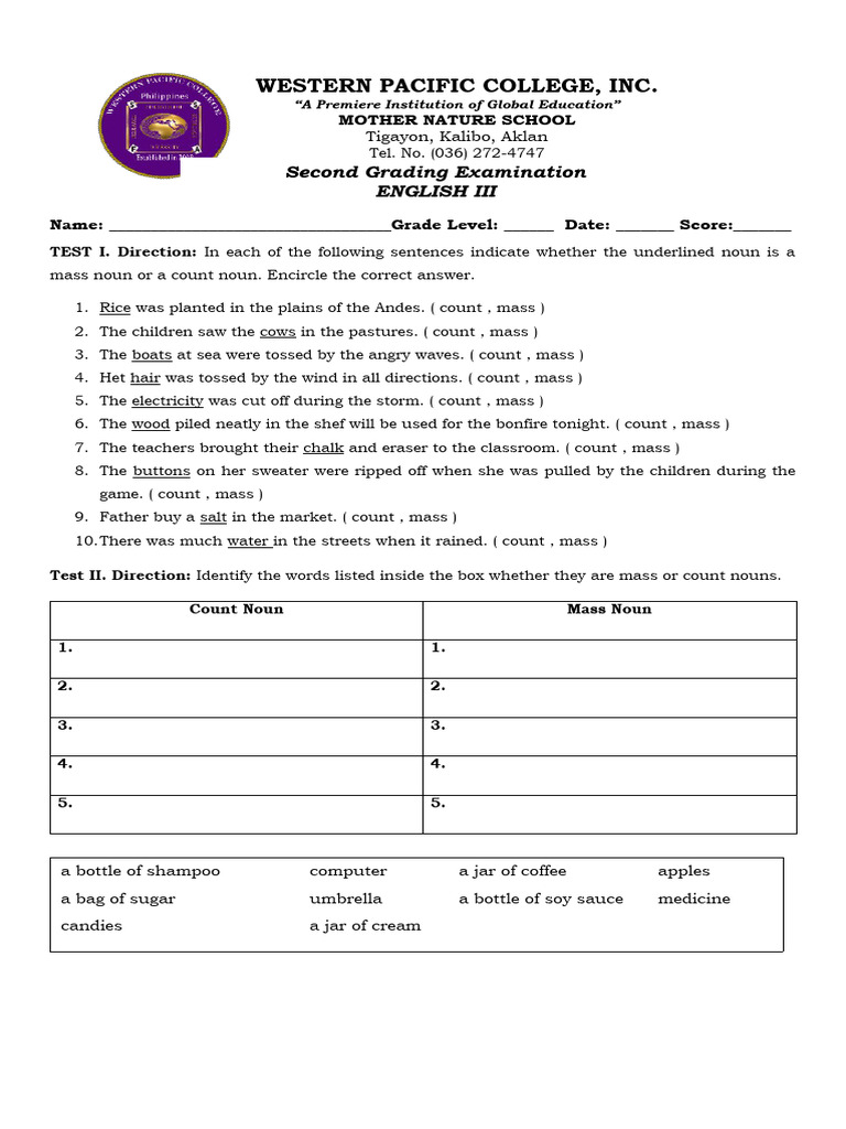 English 3 - Exam. | PDF