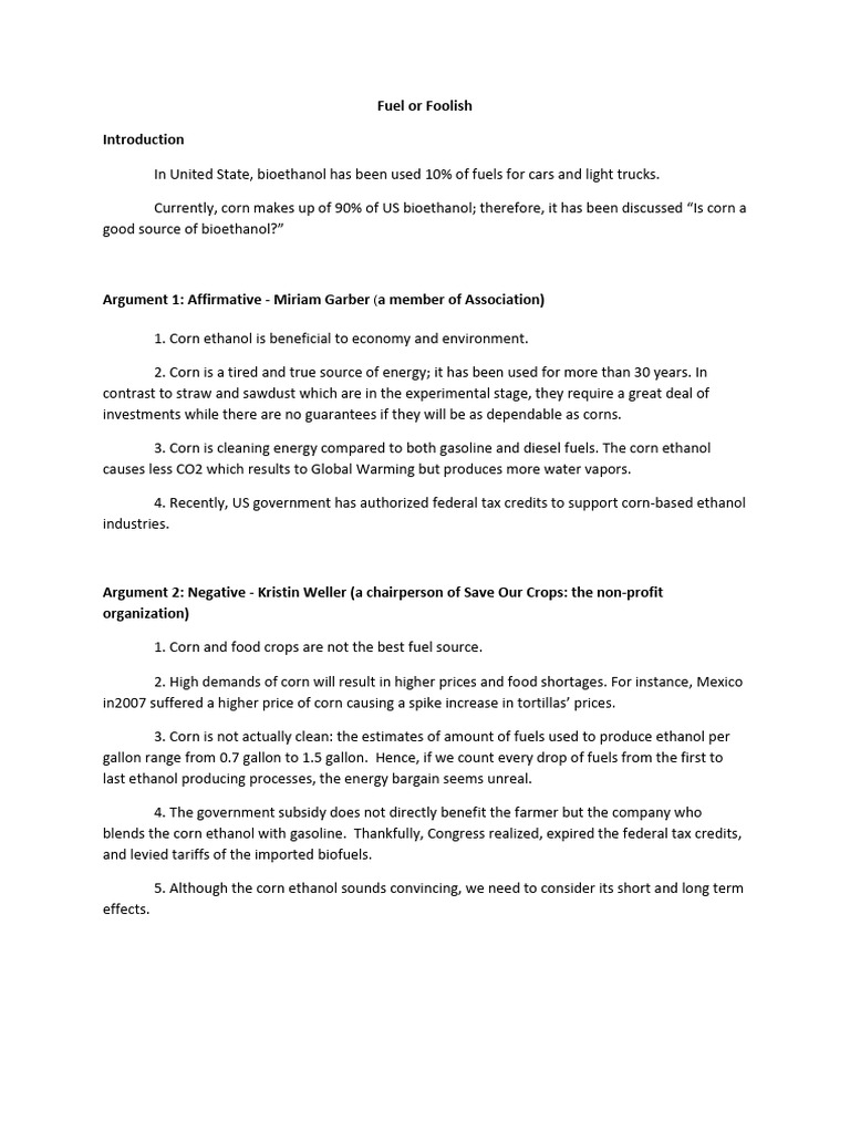 RLA Essay - Corn Ethanol | PDF