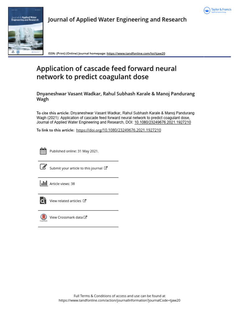 Application of Cascade Feed Forward Neural Network To Predict Coagulant Dose | PDF | Artificial ...