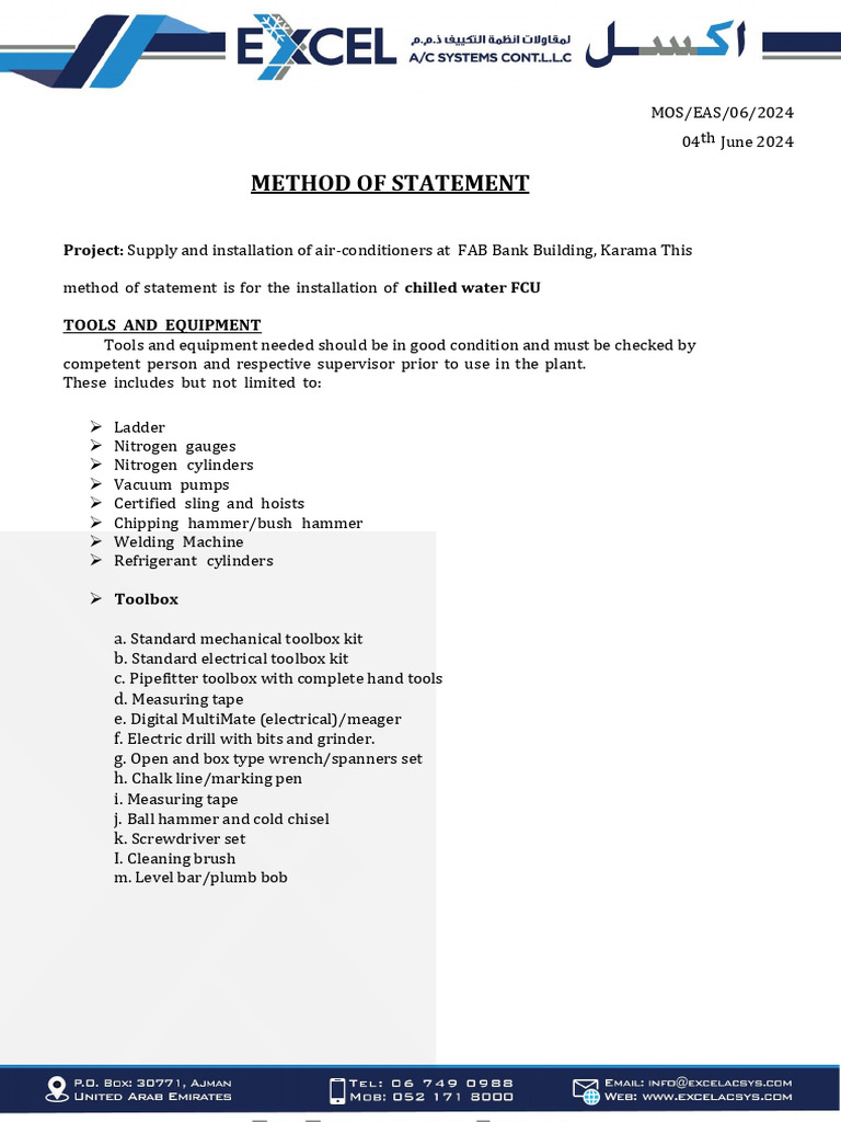 Method of statement - FAB | PDF | Valve | Screw