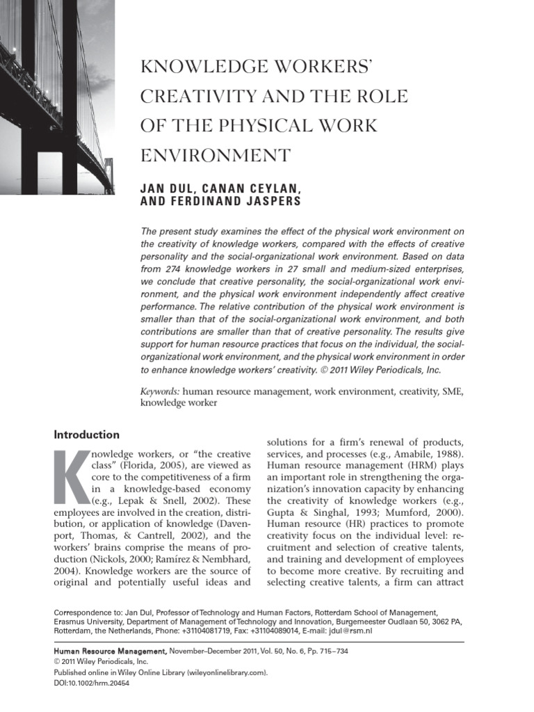 Knowledge Workers' Creativity and The Role of The Physical Work Environment | PDF | Creativity ...
