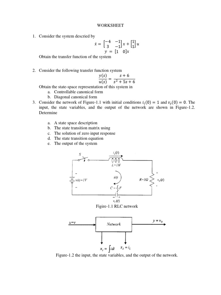 Modern Control System Worksheet | PDF | Mathematical Objects | Control ...