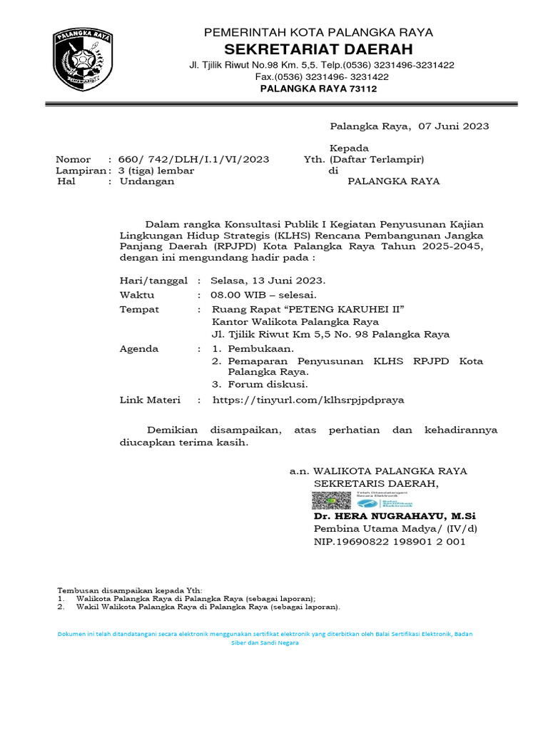 Undangan - Uji Publik I KLHS RPJPD | PDF