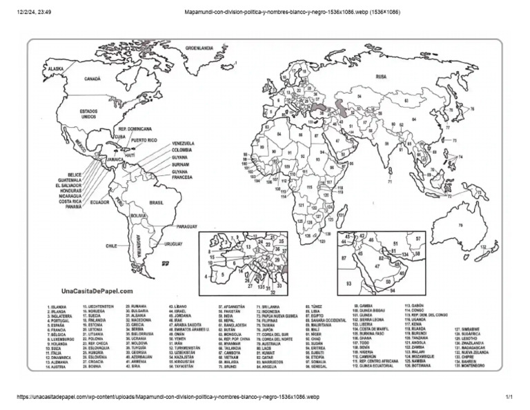 Mapamundi Con Division Politica y Nombres Blanco y Negro 1536x1086 | PDF