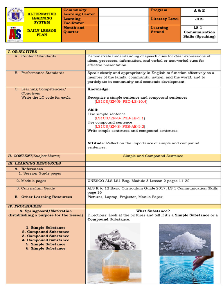 00 Reference English Detailed Lesson Plan Deped Simple and Compound ...