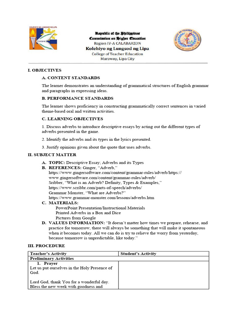 04 Reference English Detailed Lesson Plan Deped4as Lesson Plan About ...