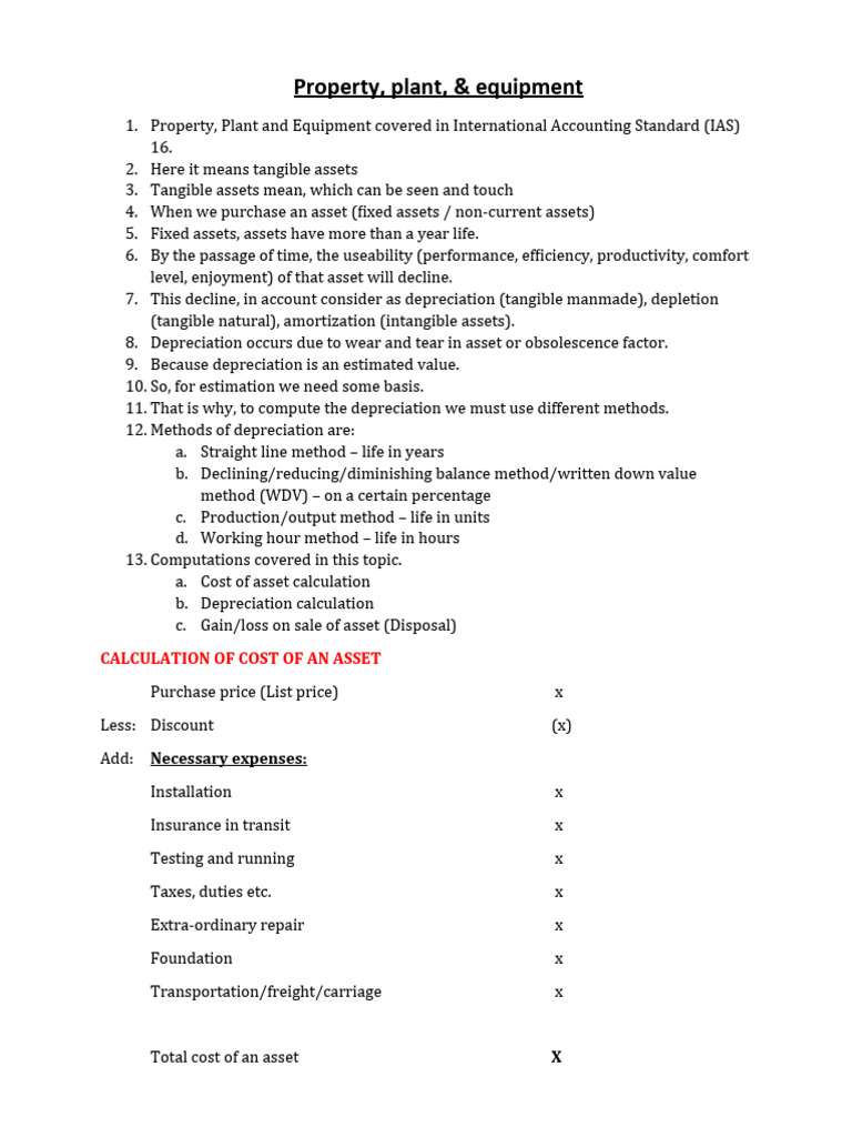 Property, Plant, & Equipment: Calculation of Cost of An Asset | PDF ...