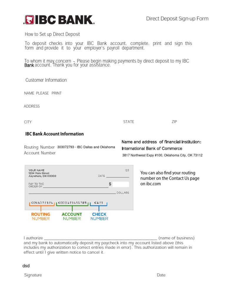 Direct Deposit Ibc Bank | PDF | Paycheck | Banks Direct Deposit Ibc Bank | PDF | Paycheck | Banks