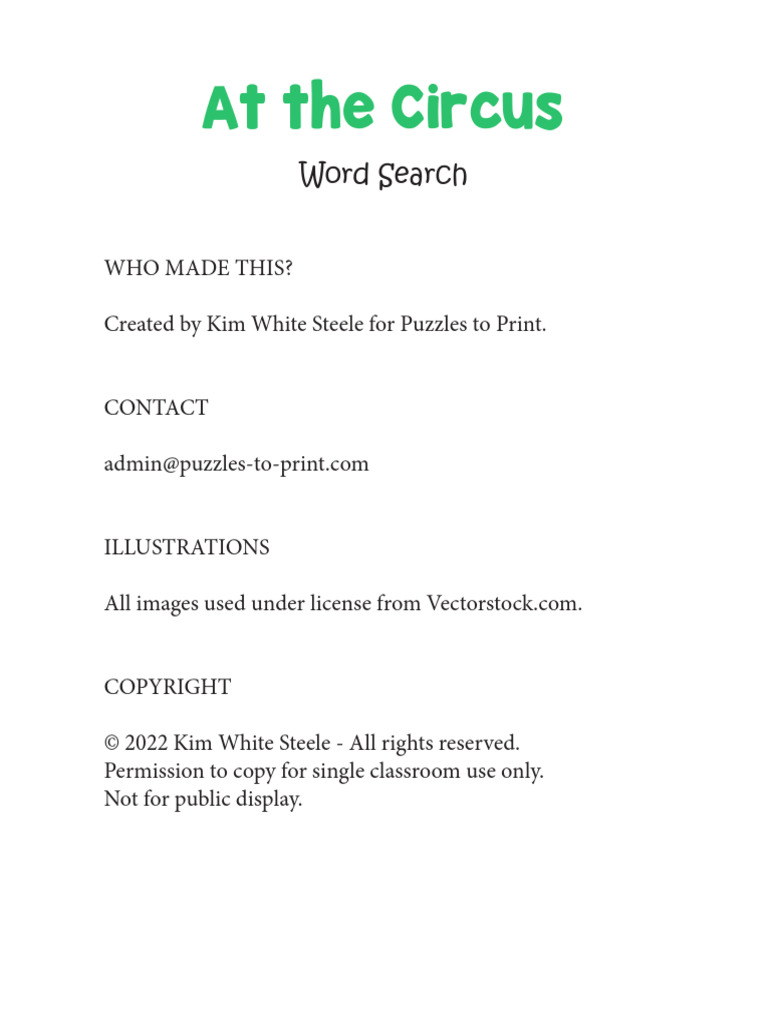 Circus Word Search | PDF | Home & Garden