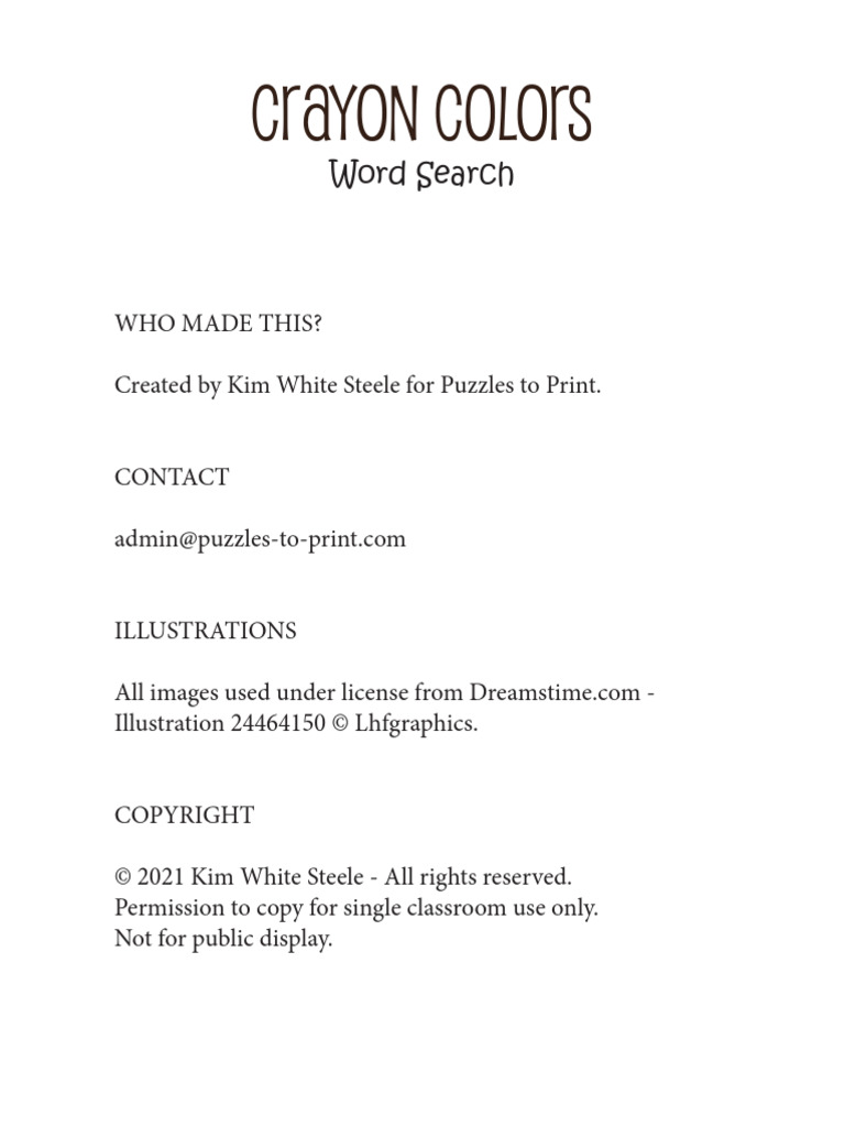 Crayon Colors Word Search | PDF | Word Search | Freedom Of Expression Law