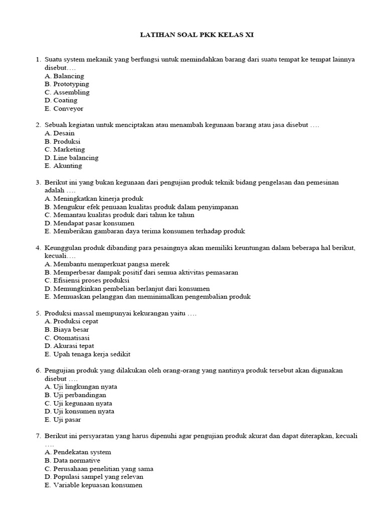 Latihan Soal PKK Kelas Xi 2024 | PDF | Teknologi & Rekayasa